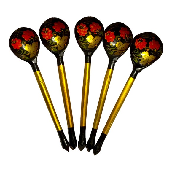 Vintage | Kitchen | New Vintage Set Of 5 Hand Painted Small Spoons ...